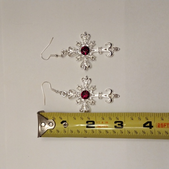 Jewelry | 2xhp Nwt Beautiful Goth Silver With Red Stone Elaborate Cross ...